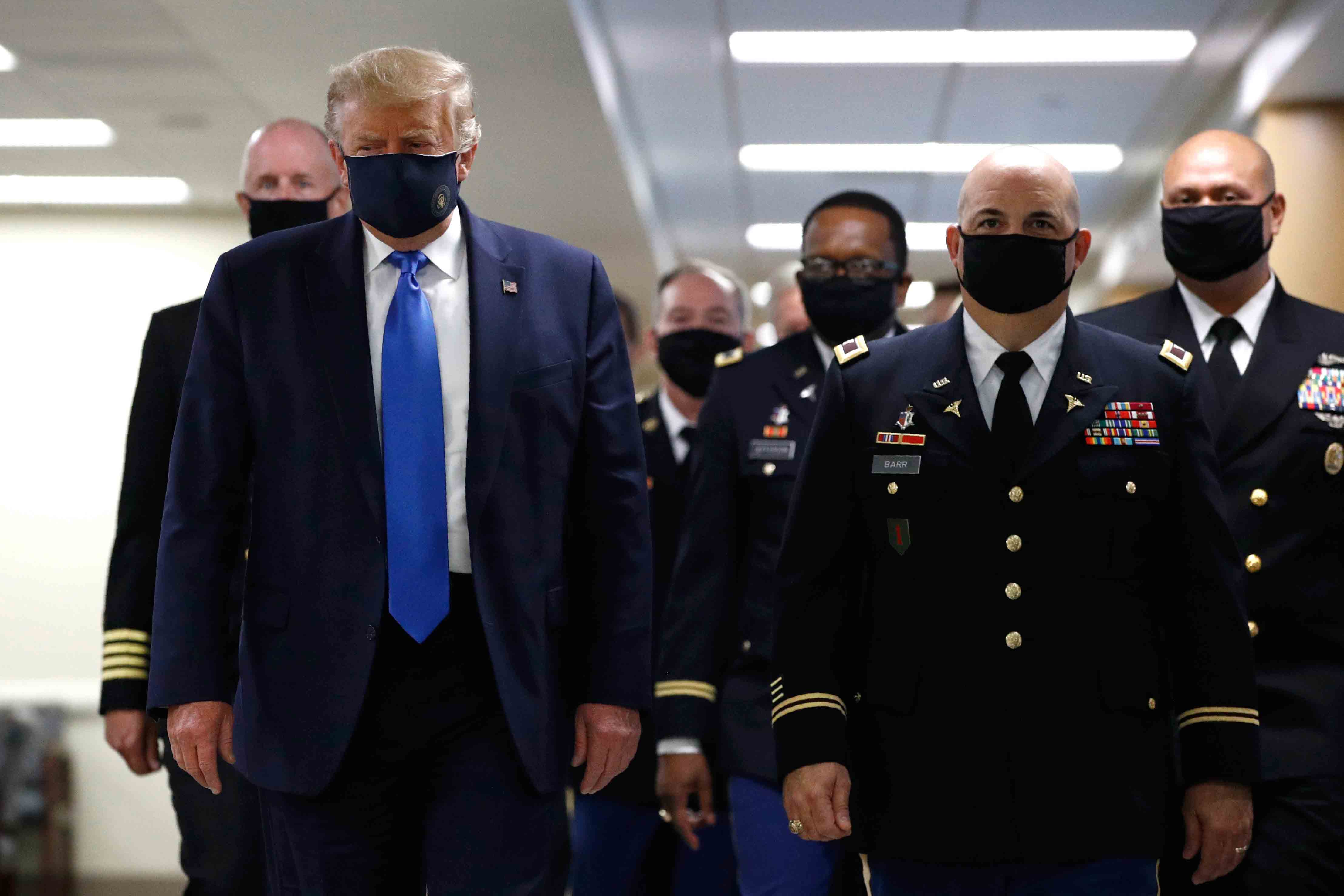 President Trump Dons Mask For Visit To Walter Reed, His First Time ...