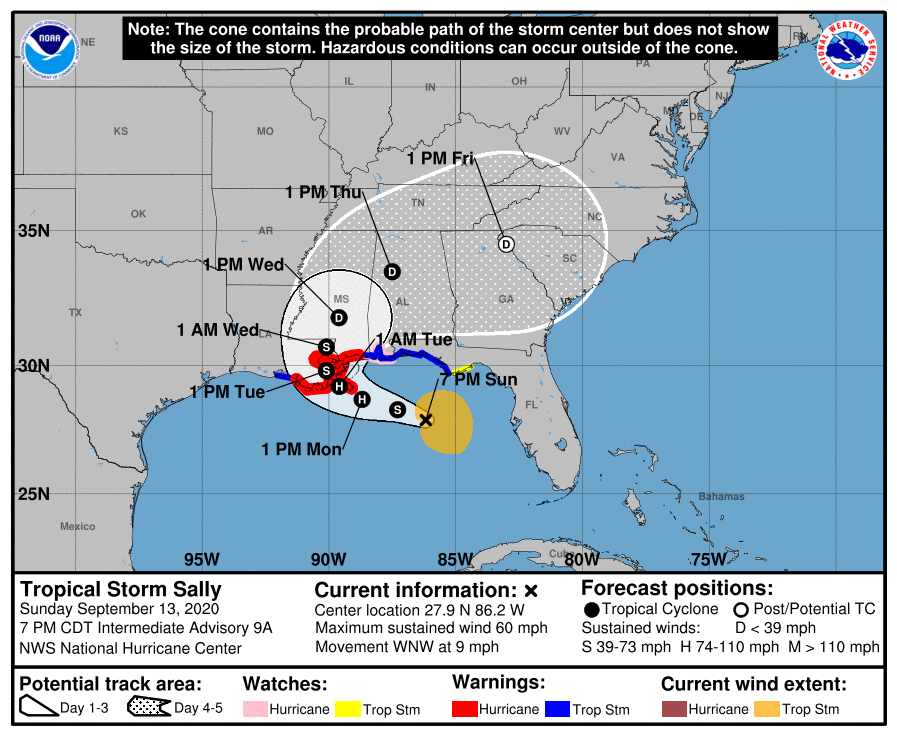 Tropical Storm Sally Approaches Louisiana/Mississippi - Expected To ...