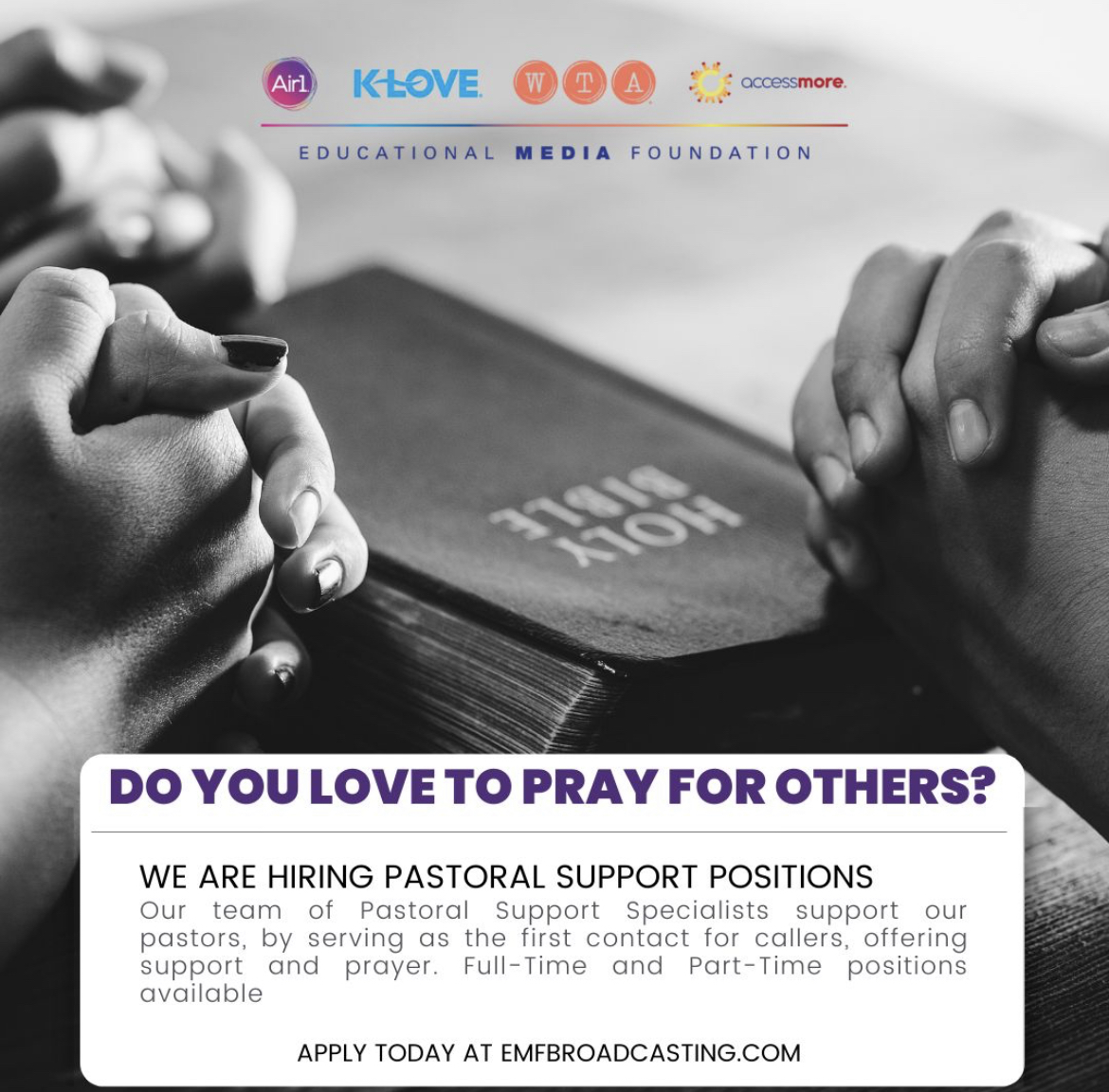 Here At K-LOVE & Air1 We Have Career Openings For Pastoral Support ... Here At K-LOVE & Air1 We Have Career Openings For Pastoral Support ...